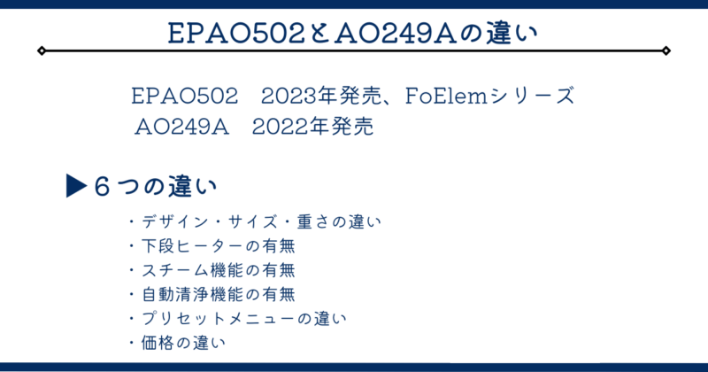 エペイオスのノンフライオーブンEPAO502とAO249Aの違いを比較！おすすめはどっち？